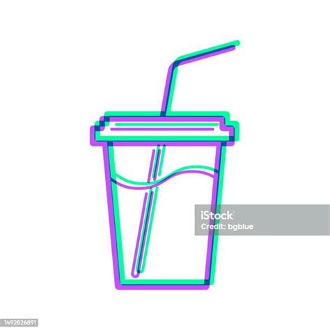 빨대가 든 컵 흰색 배경에 두 가지 색상이 오버레이된 아이콘 3차원 형태에 대한 스톡 벡터 아트 및 기타 이미지 3차원 형태 개념 공란 Istock