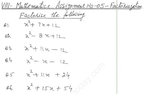 Cbse Class 8 Mathematics Factorisation Assignment Set I