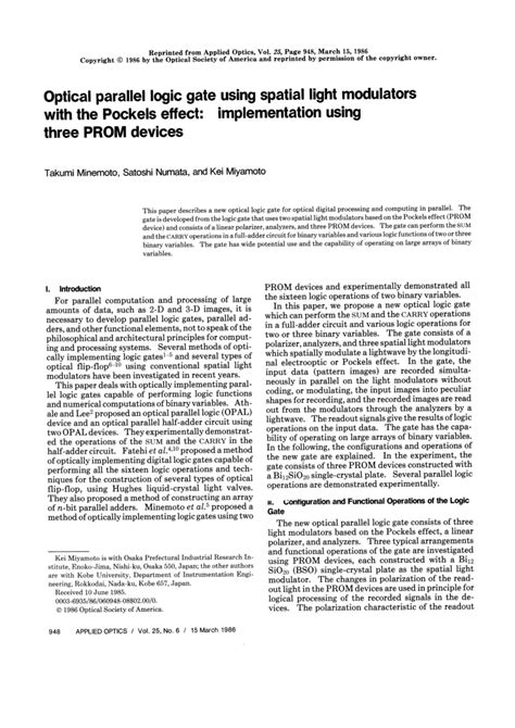 Pdf Optical Parallel Logic Gate Using Spatial Light Modulators With The Pockels Effect