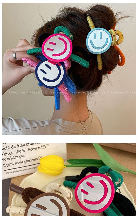 스마일 리본 헤어핀 컬러 클립 포인트 집게핀 대형 머리핀
