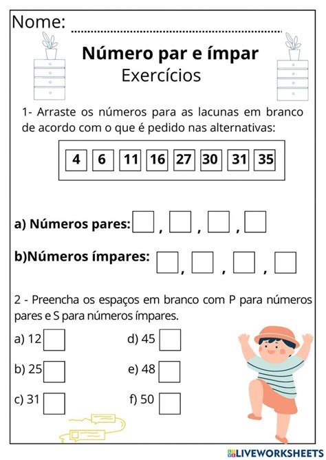 números pares e ímpares interactive exercise for fácil workbook