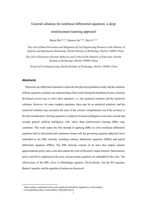 Pdf General Solutions For Nonlinear Differential Equations A Deep Reinforcement Learning Approach