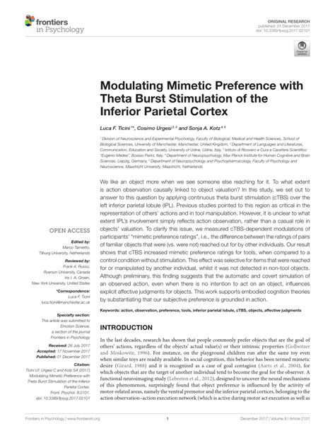 pdf modulating mimetic preference with theta burst stimulation of the