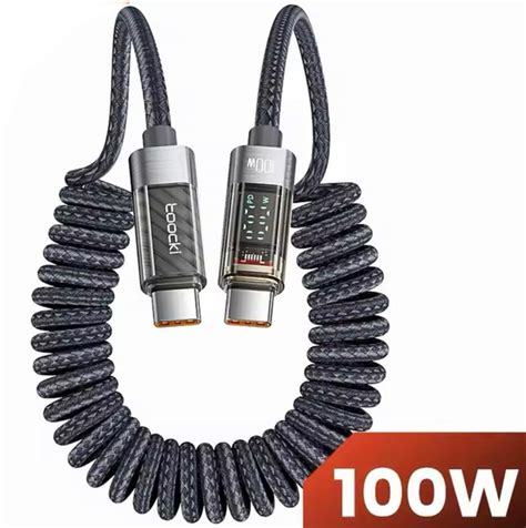 Пружинный Кабель для Быстрой зарядки телефона Toocki Type C Type C 100w Датчик напряжения