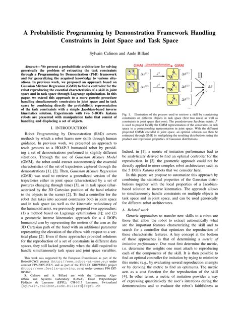 PDF A Probabilistic Programming By Demonstration Framework Handling Constraints In Joint Space