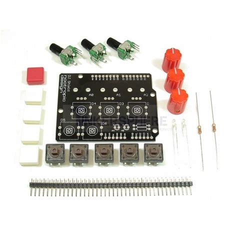17 99 Dj Shield Kit For Arduino 5 Buttons 3 Pots And 2 Leds