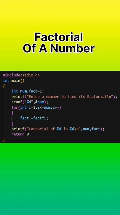 Factorial Number In C Shortvideo Shorts Programming Cprogramming Youtube