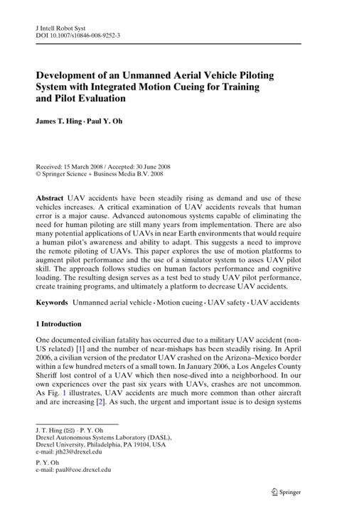 Pdf Development Of An Unmanned Aerial Vehicle Piloting System With Integrated Motion Cueing