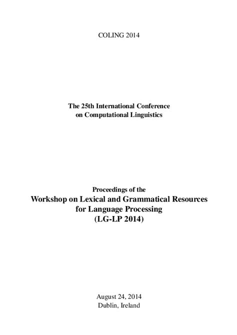 Pdf Proceedings Of Workshop On Lexical And Grammatical Resources For Language Processing