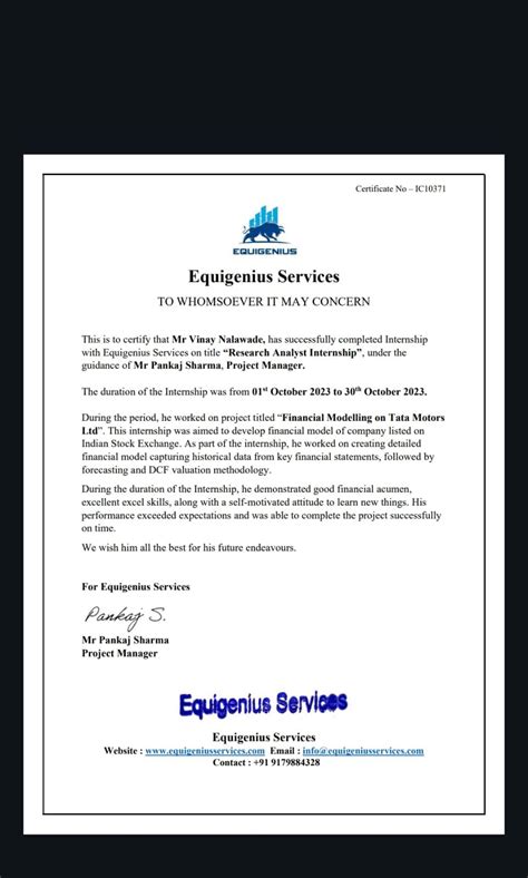 vinay nalawade on linkedin completed internship as equity research