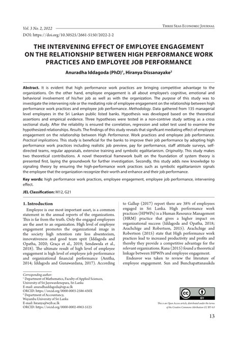 Pdf The Intervening Effect Of Employee Engagement On The Relationship Between High Performance