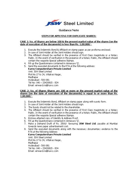 Indemnity And Affidavit Duplicate Share Certificates Notary Public Affidavit