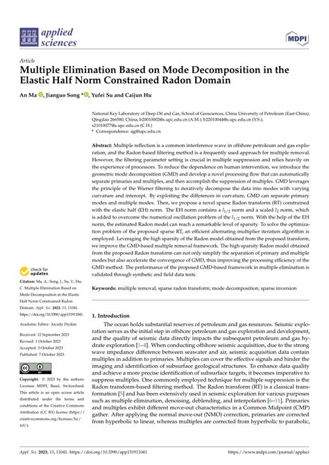 PDF Multiple Elimination Based On Mode Decomposition In The Elastic Half Norm Constrained