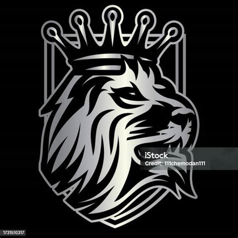 방패 앞에 왕관이 있는 사자의 머리 배경에 디자인을 위한 전령 요소 벡터 색상 그림 갈기에 대한 스톡 벡터 아트 및 기타 이미지 갈기 권위 금 금속 Istock