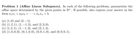Solved Problem 1 Affine Linear Subspaces In Each Of The