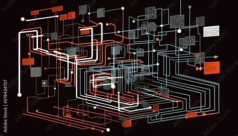 Algorithms Concept Illustration A Complex Flowchart Of Interconnected Boxes And Lines Abstract