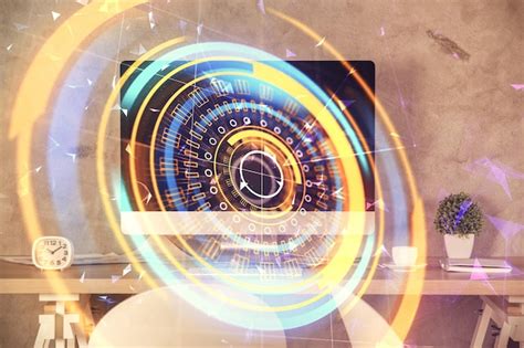 Premium Photo Double Exposure Of Tech Theme Drawings And Office Interior Background Technology