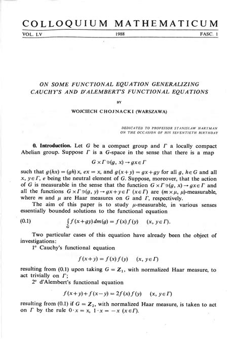 Pdf On Some Functional Equation Generalizing Cauchys And Dalembert
