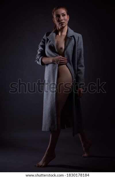 Slender Naked Girl Coat Poses Camera Stock Photo Shutterstock