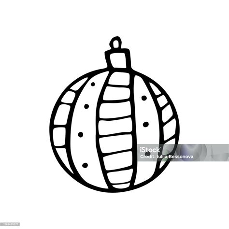 벡터 크리스마스 윤곽 나무 공 낙서 스타일의 새해와 Xmas 디자인의 요소 고립 인사말 카드 달력 인쇄물 어린이 색칠 공부를위한 간단한 손으로 그린 그림 0명에 대한 스톡