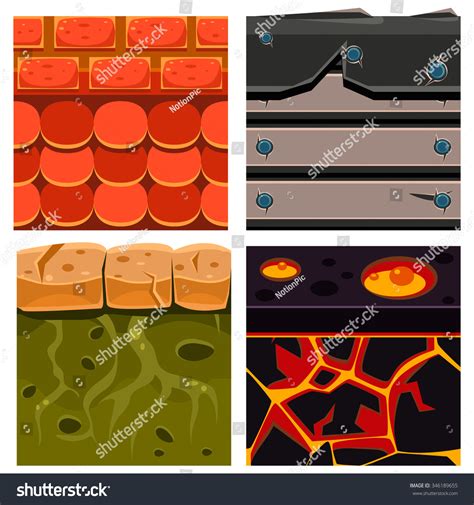 Textures Platformers Icons Vector Illustration Set Stock Vector