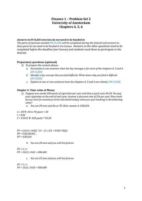 problem set 2 homework set 2 for bonus finance 1 problem set 2 university of amsterdam