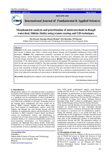Pdf Morphometric Analysis And Prioritization Of Miniwatersheds In