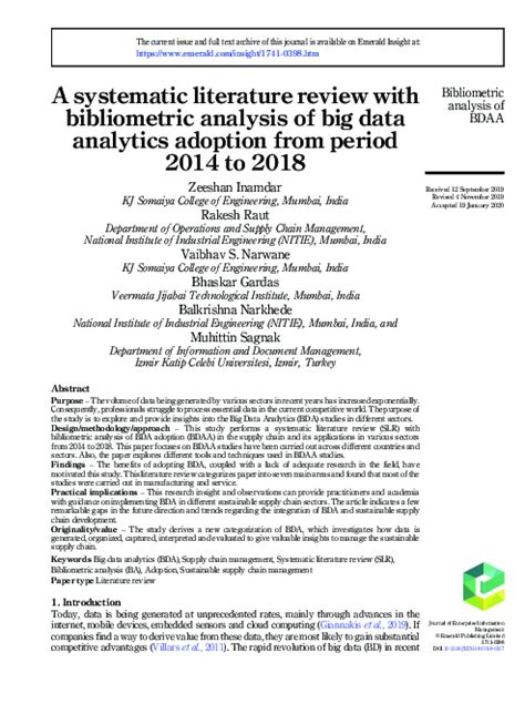Pdf A Systematic Literature Review With Bibliometric Analysis Of Big Data Analytics Adoption