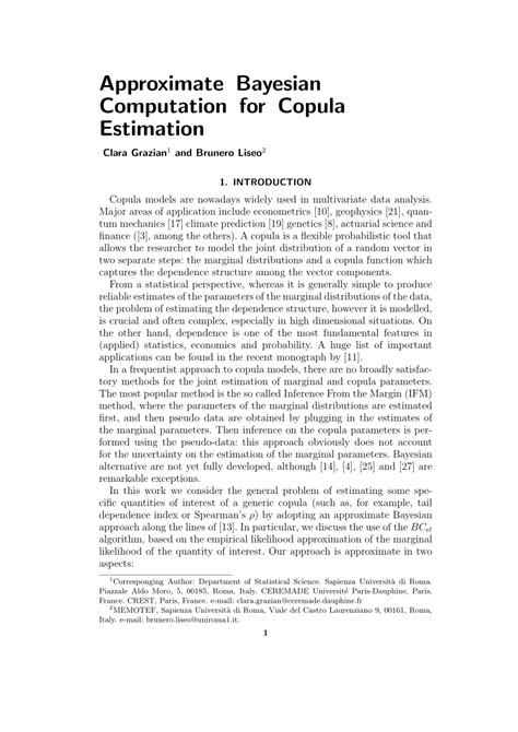 Pdf Approximate Bayesian Computation For Copula Estimation