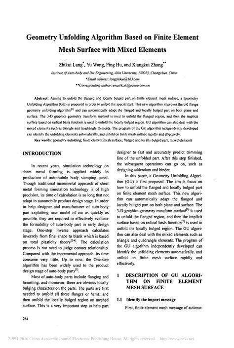 pdf geometry unfolding algorithm based on finite element mesh surface