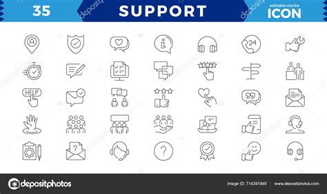 Customer Service Support Outline Icon Collection Thin Line Set Contains Stock Vector By