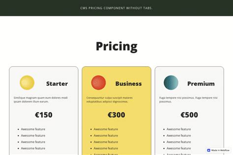 Webflow Showcased CMS Powered Pricing Component
