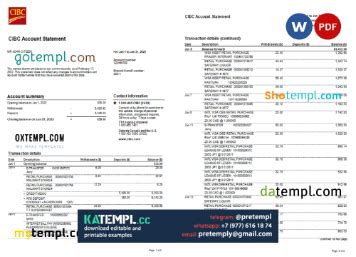 Generate USA CIBC Bank Statement Word And PDF Pages