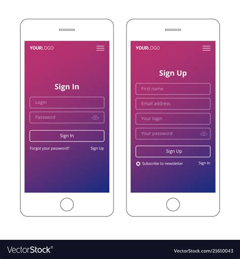 Login Screen And Sign In Form Template For Mobile Vector Image