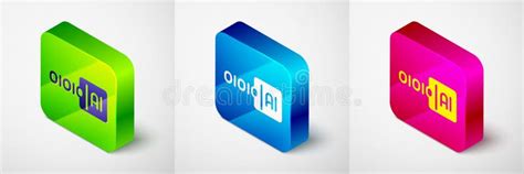 Isometric Binary Code Icon Isolated On Grey Background Square Button
