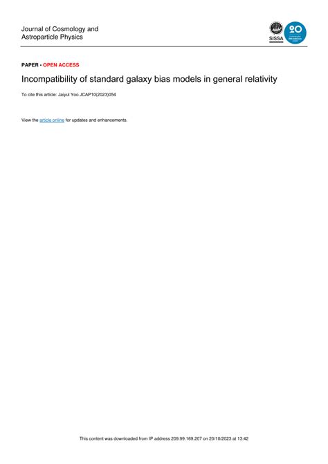 Pdf Incompatibility Of Standard Galaxy Bias Models In General Relativity