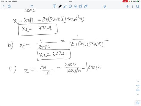 Solved A Series Ac Circuit Contains A Resistor An Inductor Of 150 Mh A Capacitor Of 5 00 Î¼f
