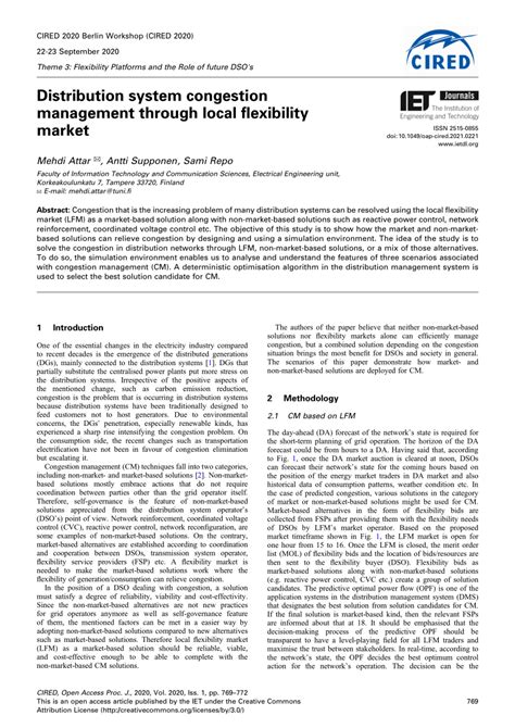Pdf Distribution System Congestion Management Through Local Flexibility Market