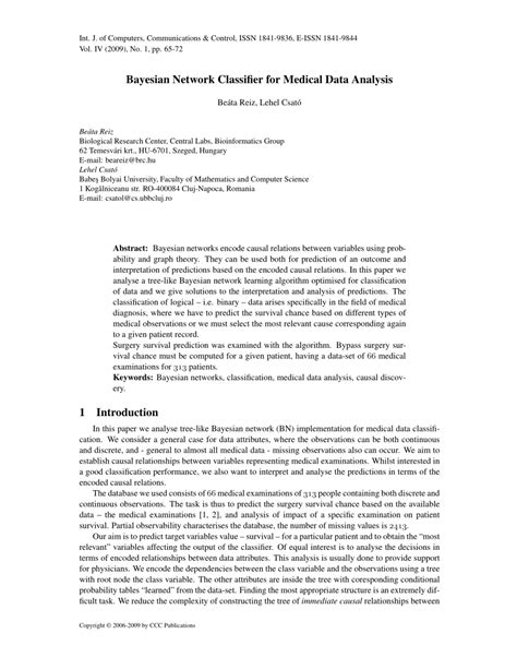 Pdf Bayesian Network Classifier For Medical Data Analysis