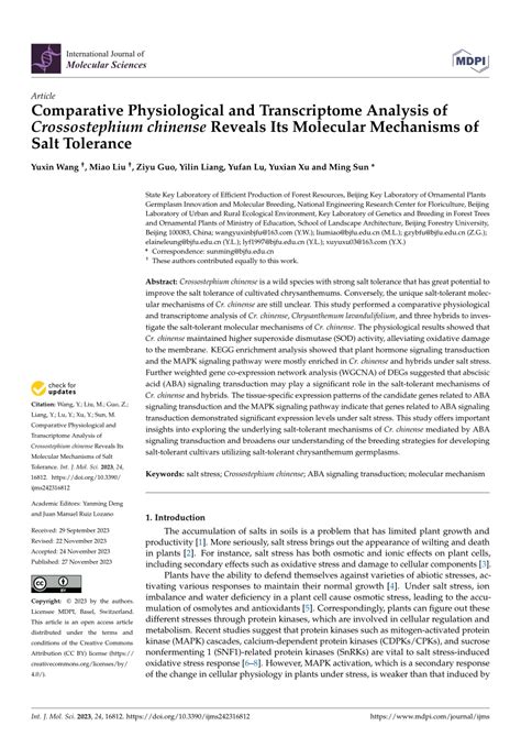 Pdf Comparative Physiological And Transcriptome Analysis Of Crossostephium Chinense Reveals