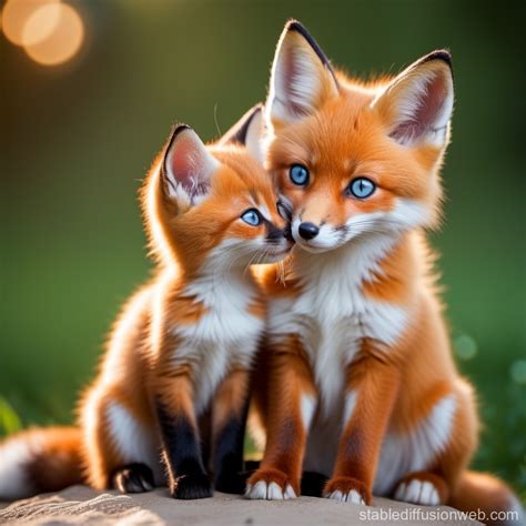 Fox And Kitty Affectionate Encounter Stable Diffusion Online