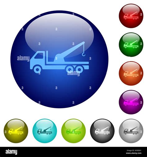 Crane Truck Icons On Round Glass Buttons In Multiple Colors Arranged Layer Structure Stock