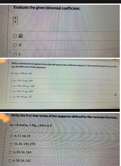 Solved Evaluate The Given Binomial Coefficient Ob 06 0 1