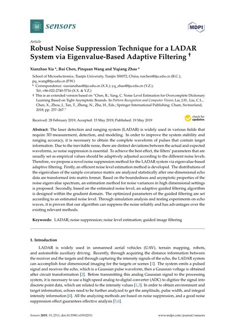 Pdf Robust Noise Suppression Technique For A Ladar System Via Eigenvalue Based Adaptive Filtering