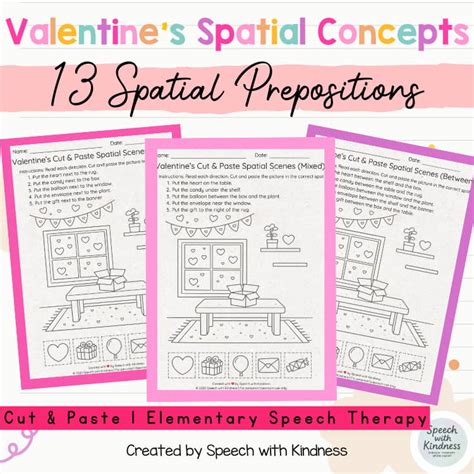 Valentines Spatial Concepts 13 Prepositions Cut And Paste Speech Therapy