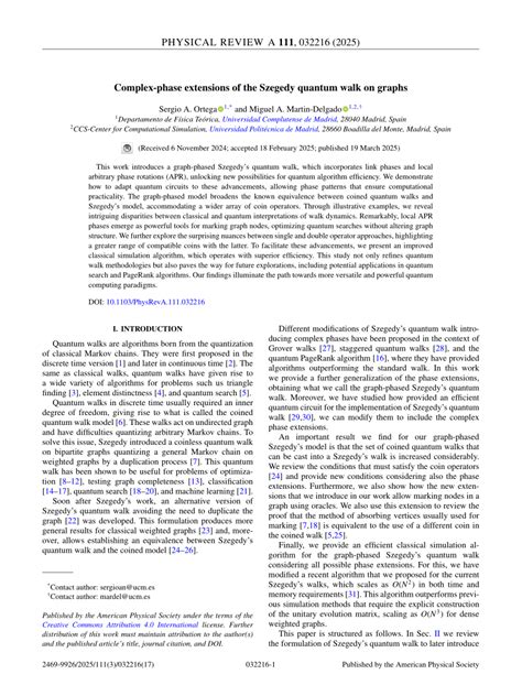 PDF Complex Phase Extensions Of The Szegedy Quantum Walk On Graphs