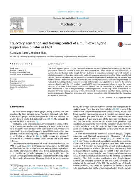 Pdf Trajectory Generation And Tracking Control Of A Multi Level Hybrid Support Manipulator In Fast