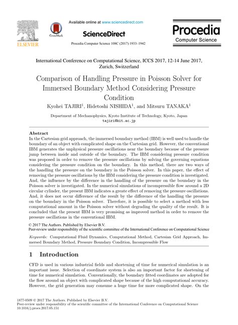 Pdf Comparison Of Handling Pressure In Poisson Solver For Immersed Boundary Method Considering