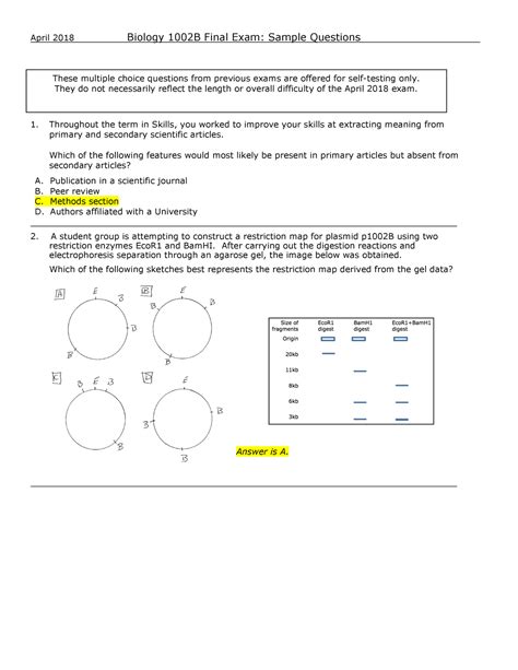 Final Exam Sample 2018 Answers These Multiple Choice Questions From