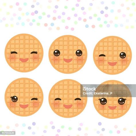 가이 벨기에 와플 세트 핑크 뺨과 윙크 눈 흰색 바탕에 파스텔 색상 라운드 벡터 귀여운에 대한 스톡 벡터 아트 및 기타 이미지 귀여운 낮 눈 신체 부분 Istock